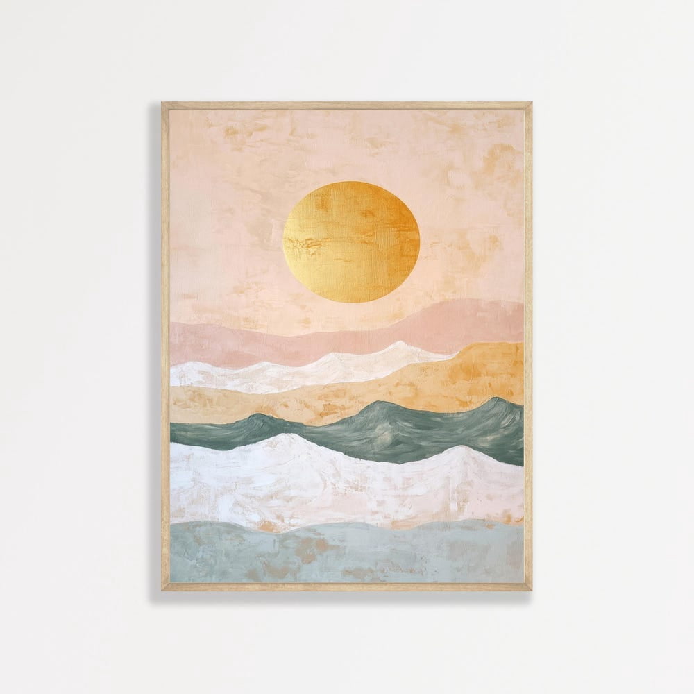 Abstract Landscape Print Retro Mountains Boho Wall Art Mid Century ...