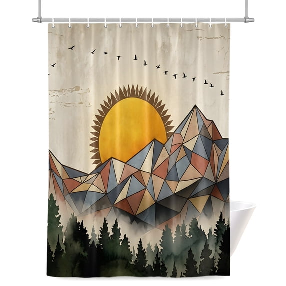 Abstract Landscape Shower Curtains for Bathroom, Geometric Mountains ...