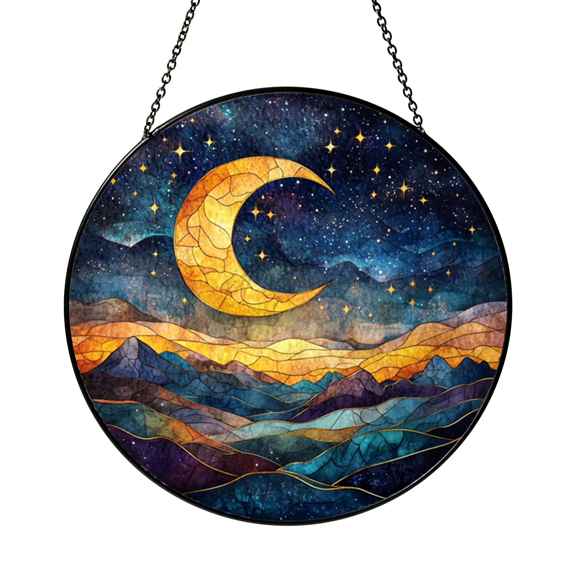 Abstract Landscape Stained Glass Style Suncatcher – Night Sky Window ...