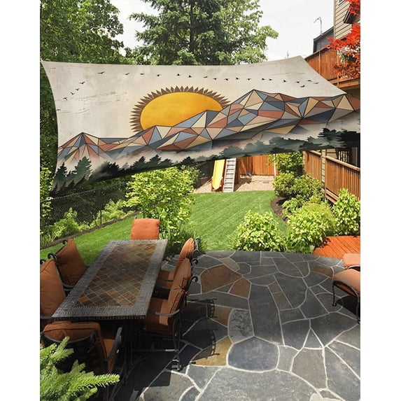 Abstract Landscape Sun Shade Sail 12'X16' Geometric Mountains Sun Bird ...