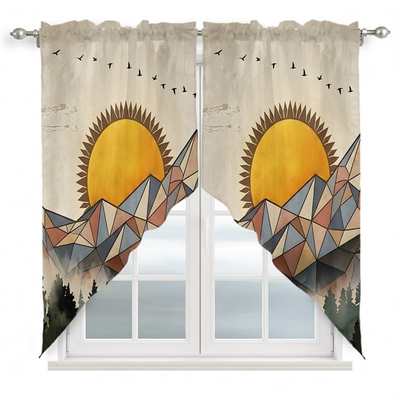 Abstract Landscape Swag Curtain Valance for Window 2 Panels Geometric ...
