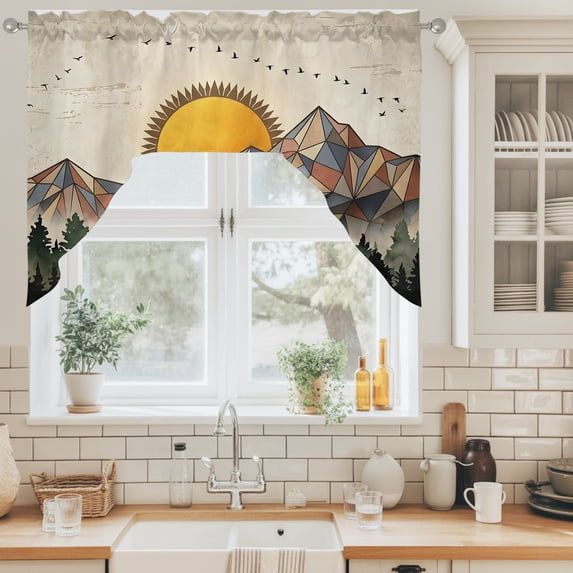 Abstract Landscape Swag Curtain Valance for Windows, Geometric ...