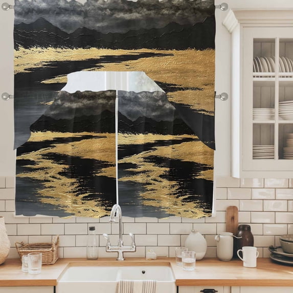 Abstract Landscape Swag Curtains Valance and Tier Set, Black Mountains ...