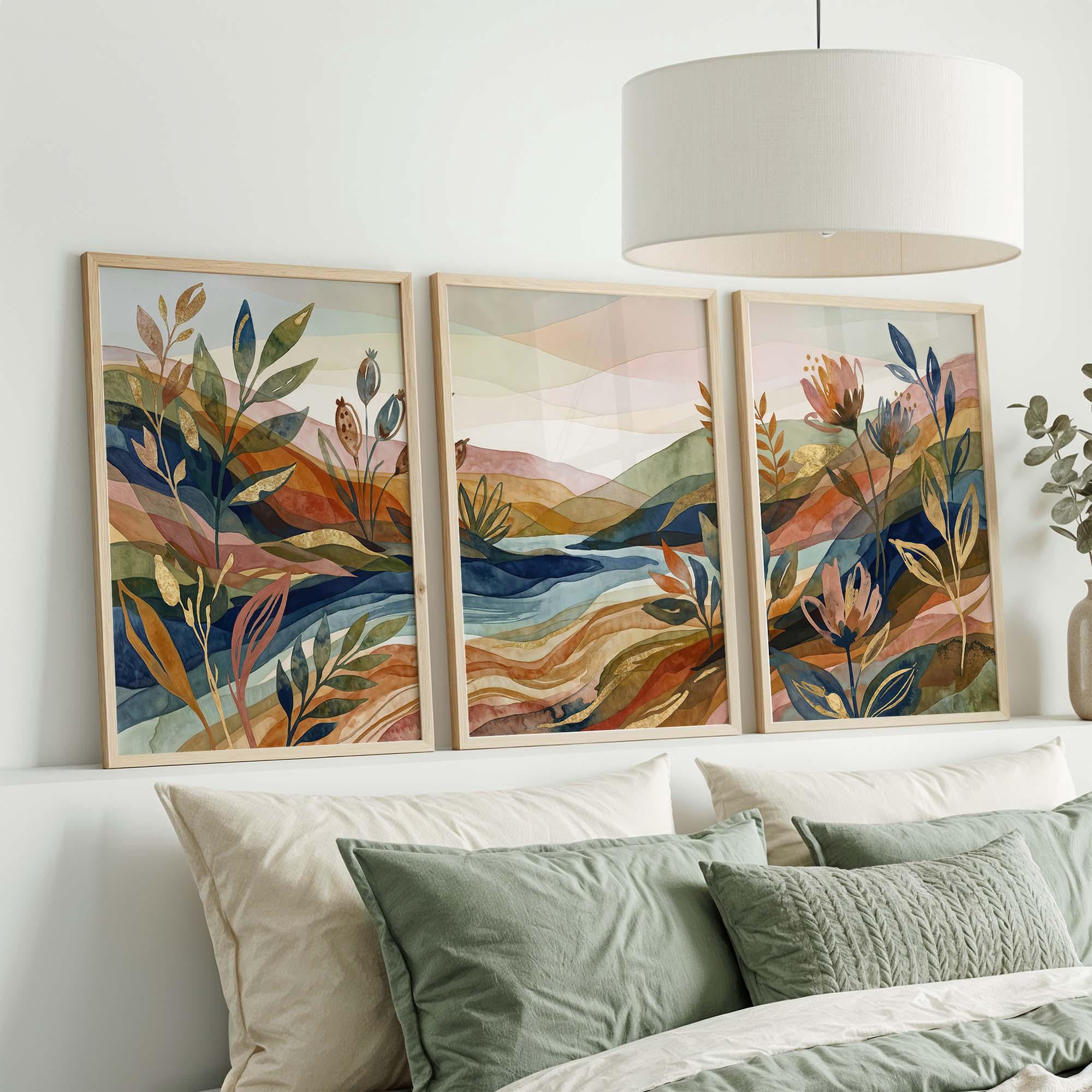 Abstract Landscape Wall Art Boho Watercolor Style Botanical Prints ...