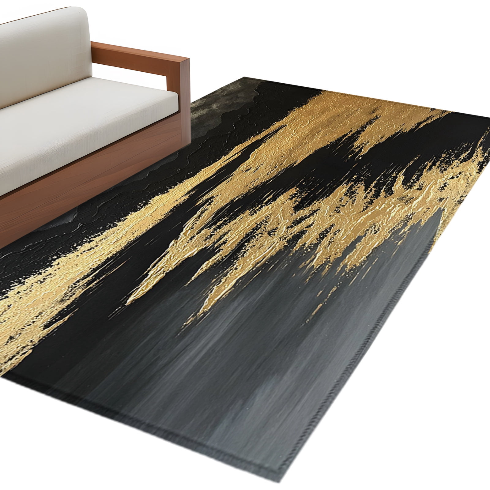 Abstract Landscape Washable Area Rugs 2.7'x5', Black Mountains Gold ...