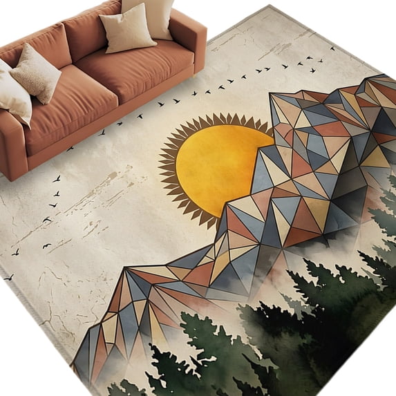 Abstract Landscape Washable Living Room Rugs 8'x10', Geometric ...