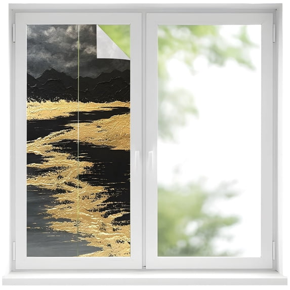 Abstract Landscape Window Privacy Film Black Mountains Gold River ...