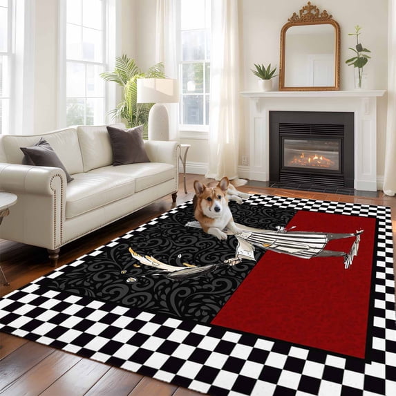 Abstract Large Area Rugs 5x8 ft Cartoon Style Chef White Black ...
