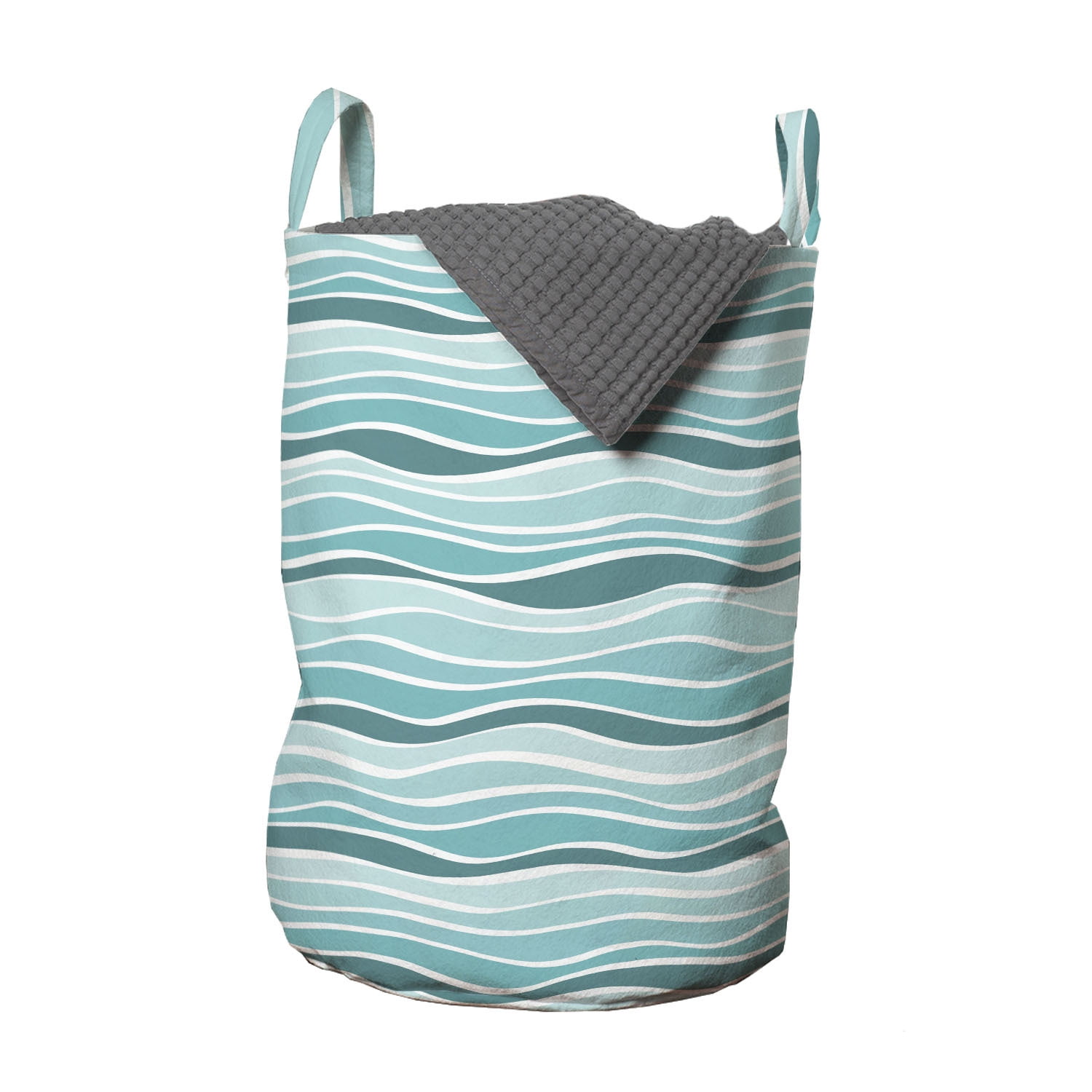 Abstract Laundry Bag, Horizontal Waves Curved Stripes in Aquatic Tones ...