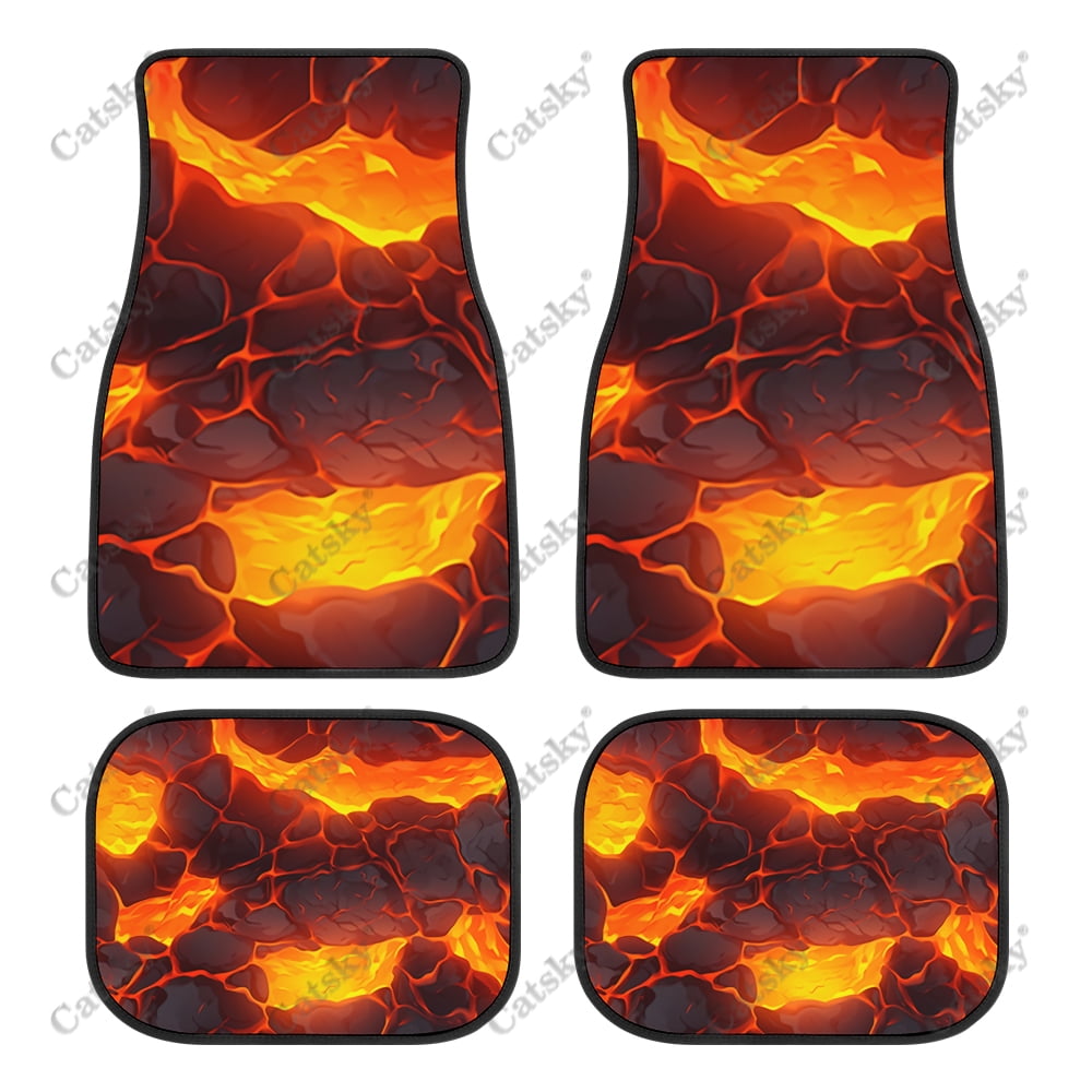 Abstract Lava Flame Pattern Car Auto Floor Mats Carpet 4PCS Customized ...