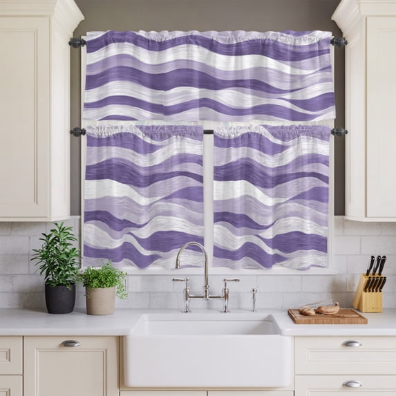 Abstract Lavender Purple White Water Ripples Curtain Tier and Valance ...