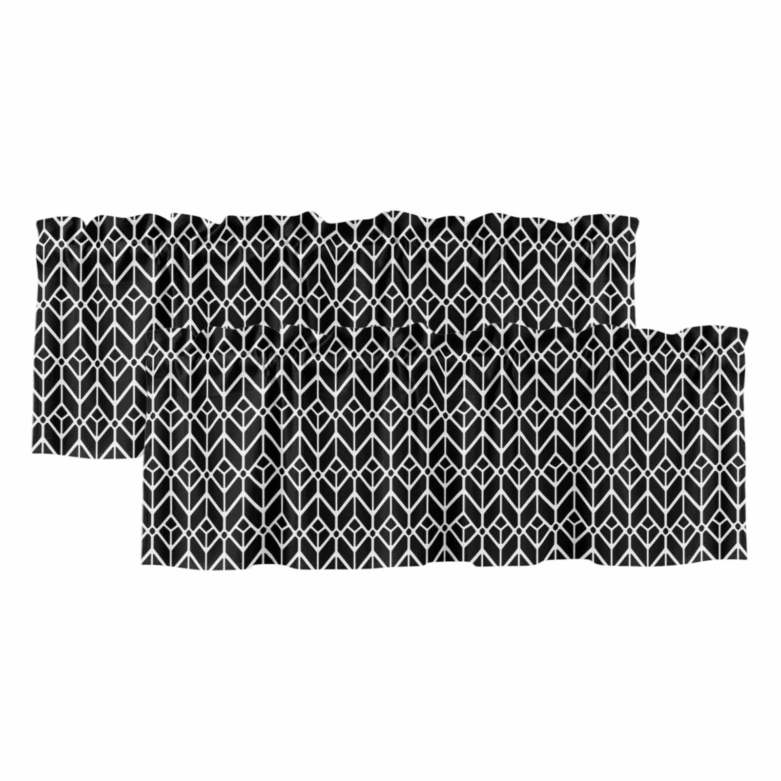 Abstract Leaf 2 Panels Kitchen Valance, Abstract Geometric Black White ...