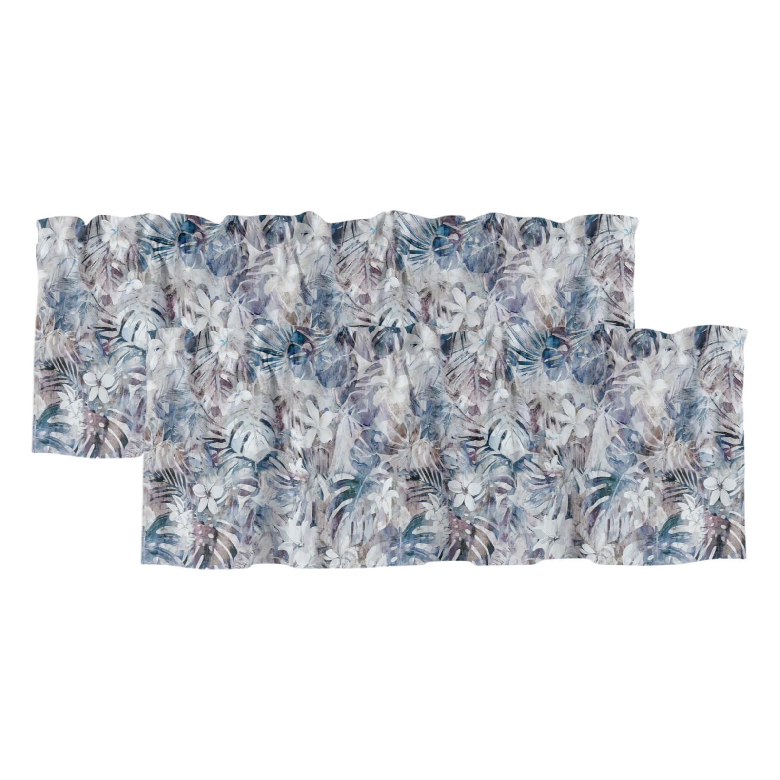 Abstract Leaf 2 Panels Kitchen Valance, Spring Vintage Blue Brown ...