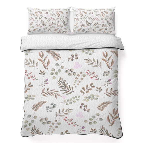 Abstract Leaf 3 Piece Quilt Bedding Set with 2 Pillow Shams, Brown ...