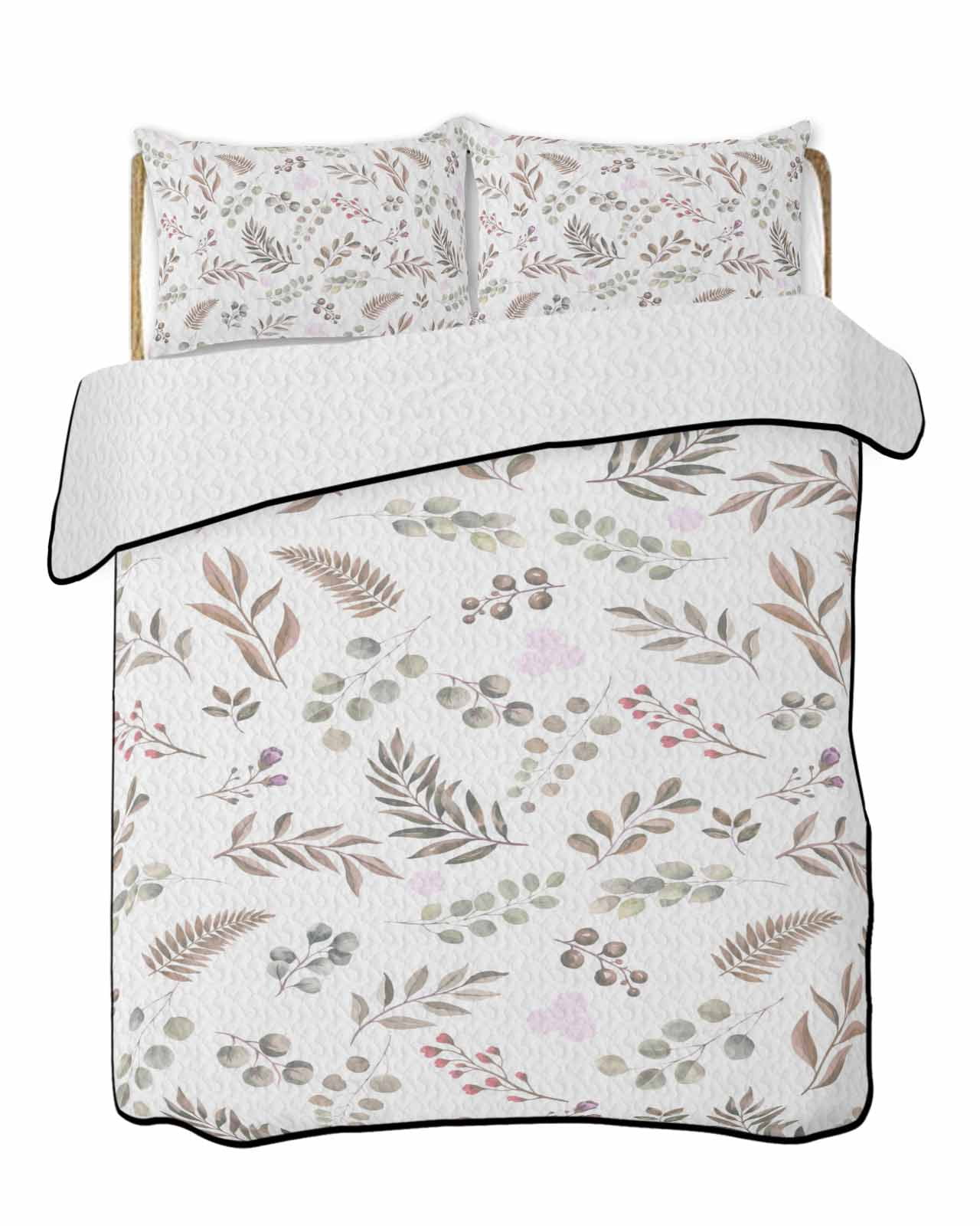 Abstract Leaf 3 Pieces Quilt Set, 1 Quilt with 2 Shams, Brown Leaves ...