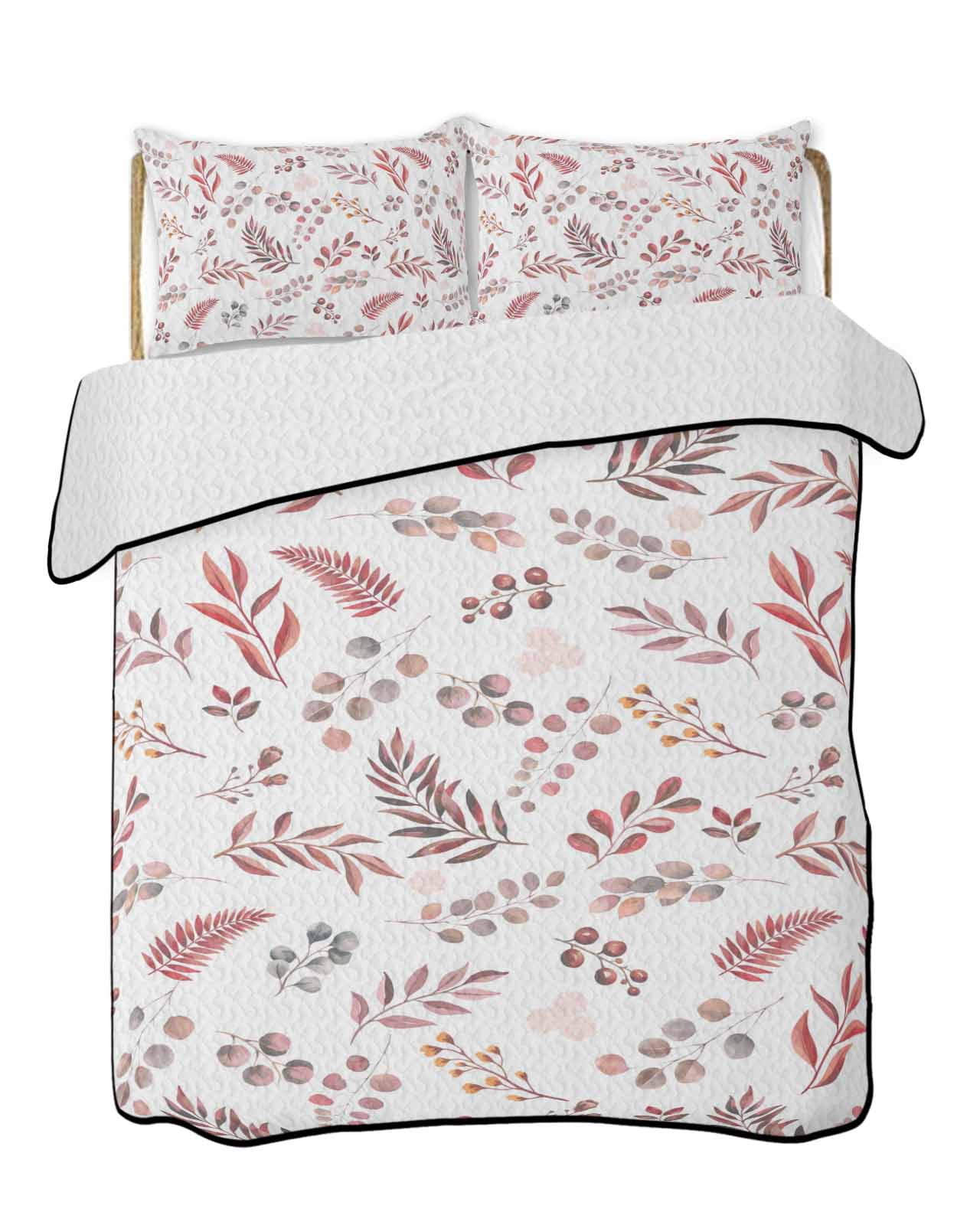 Abstract Leaf 3 Pieces Quilt Set, 1 Quilt with 2 Shams, Red Leaves ...