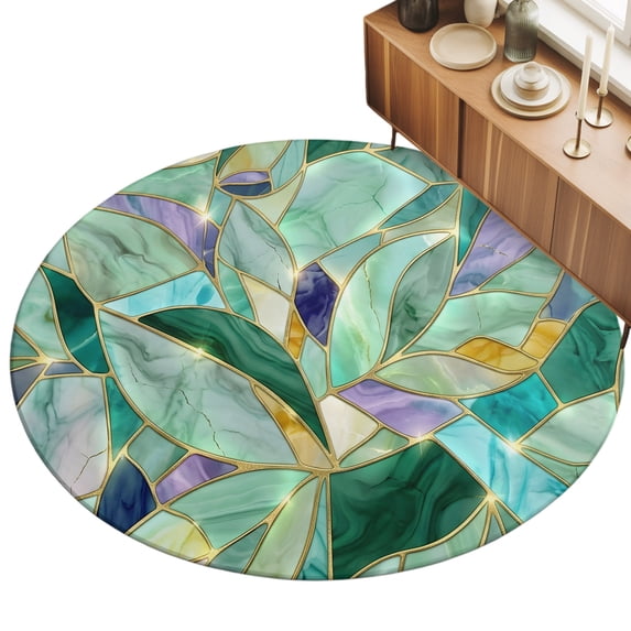 Abstract Leaf Area Rug, Crystals Gold Veins Luxury Non-Slip Felt Rubber ...