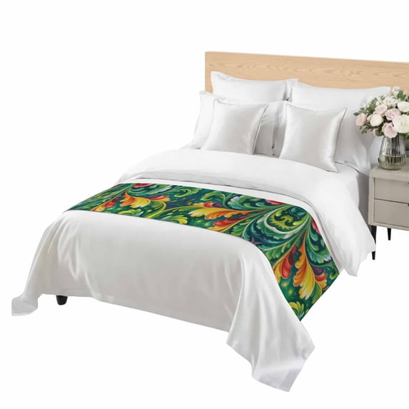 Abstract Leaf Bed Runner Twin Size Green Yellow Red Leaf Fireflies ...