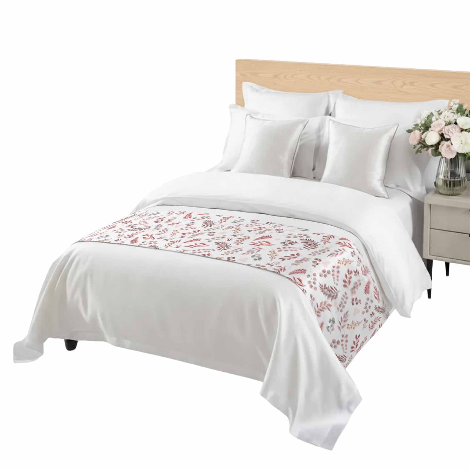 Abstract Leaf Bed Runner Twin Size Red Leaves Spring Plant Pastoral ...