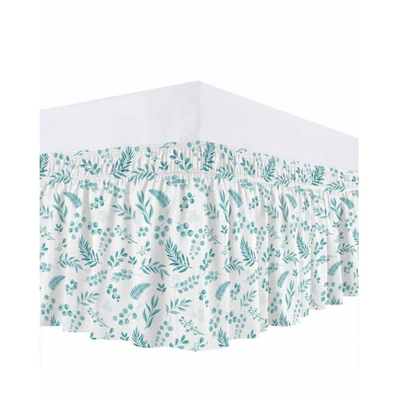 Abstract Leaf Bed Skirt California King Size 18 Inch Drop, Blue Leaves ...