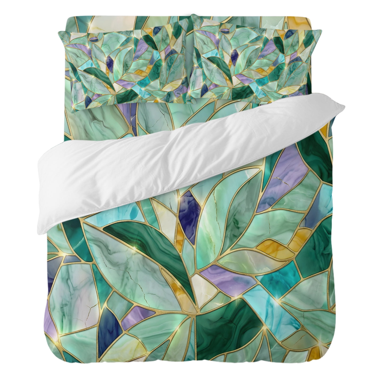 Abstract Leaf Bedding Duvet Cover Set Queen Size 4 Pieces, Crystals ...