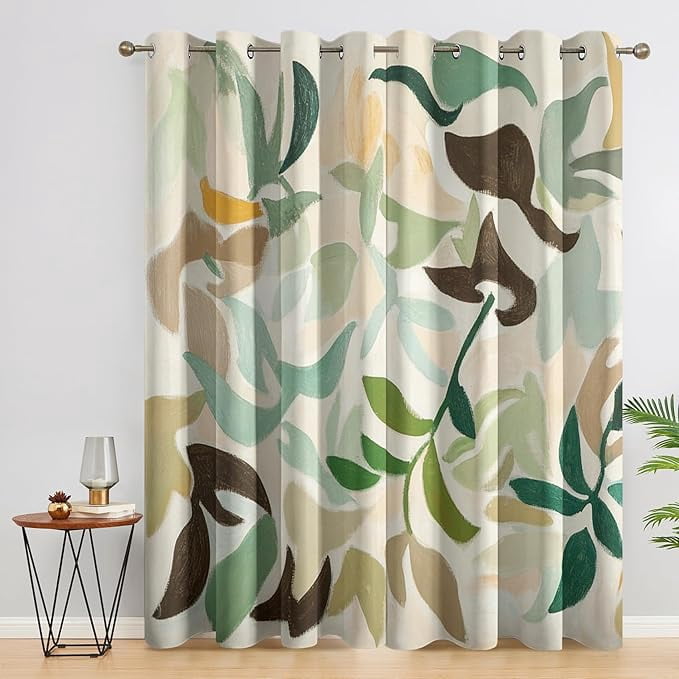 Abstract Leaf Blackout Curtains, Abstract Leaf Curtains for Living Room ...