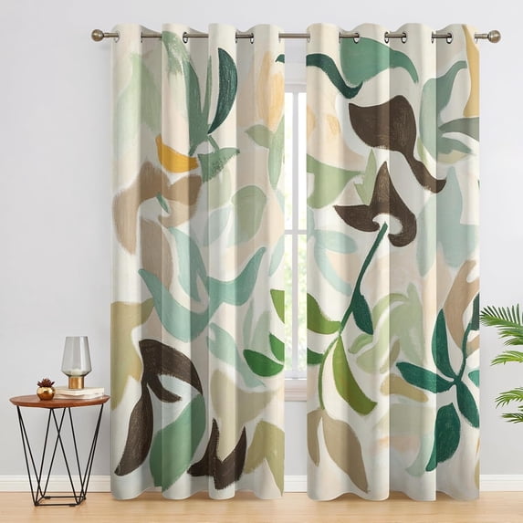 Abstract Leaf Blackout Curtains, Botanical Art Window Curtains with ...