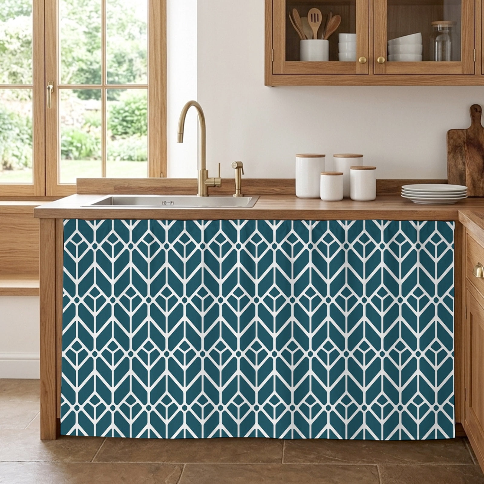 Abstract Leaf Cabinet Curtains 32" W x 55" L Art Abstract Geometric ...