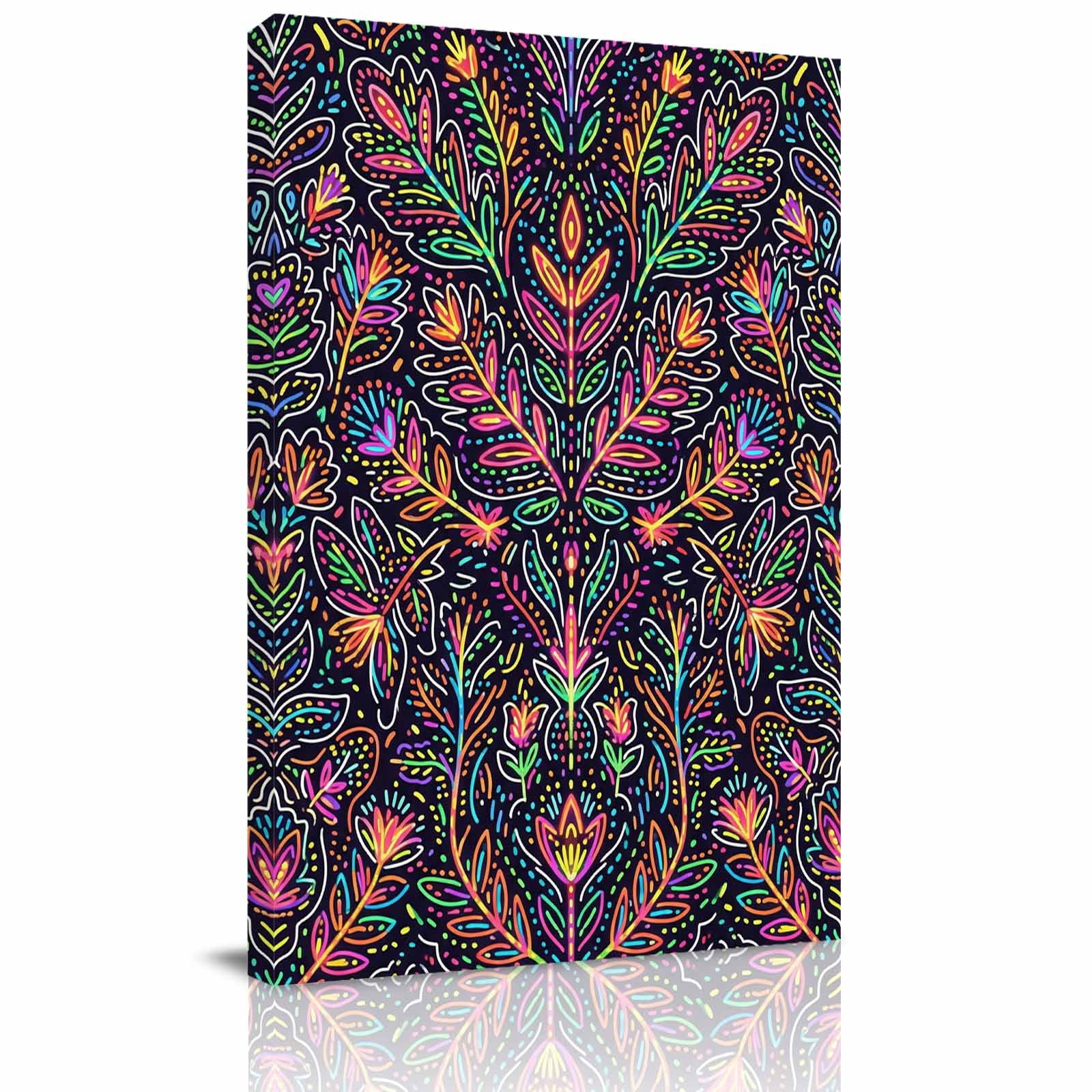 Abstract Leaf Canvas Wall Art for Living Room, Retro Abstract Colorful ...