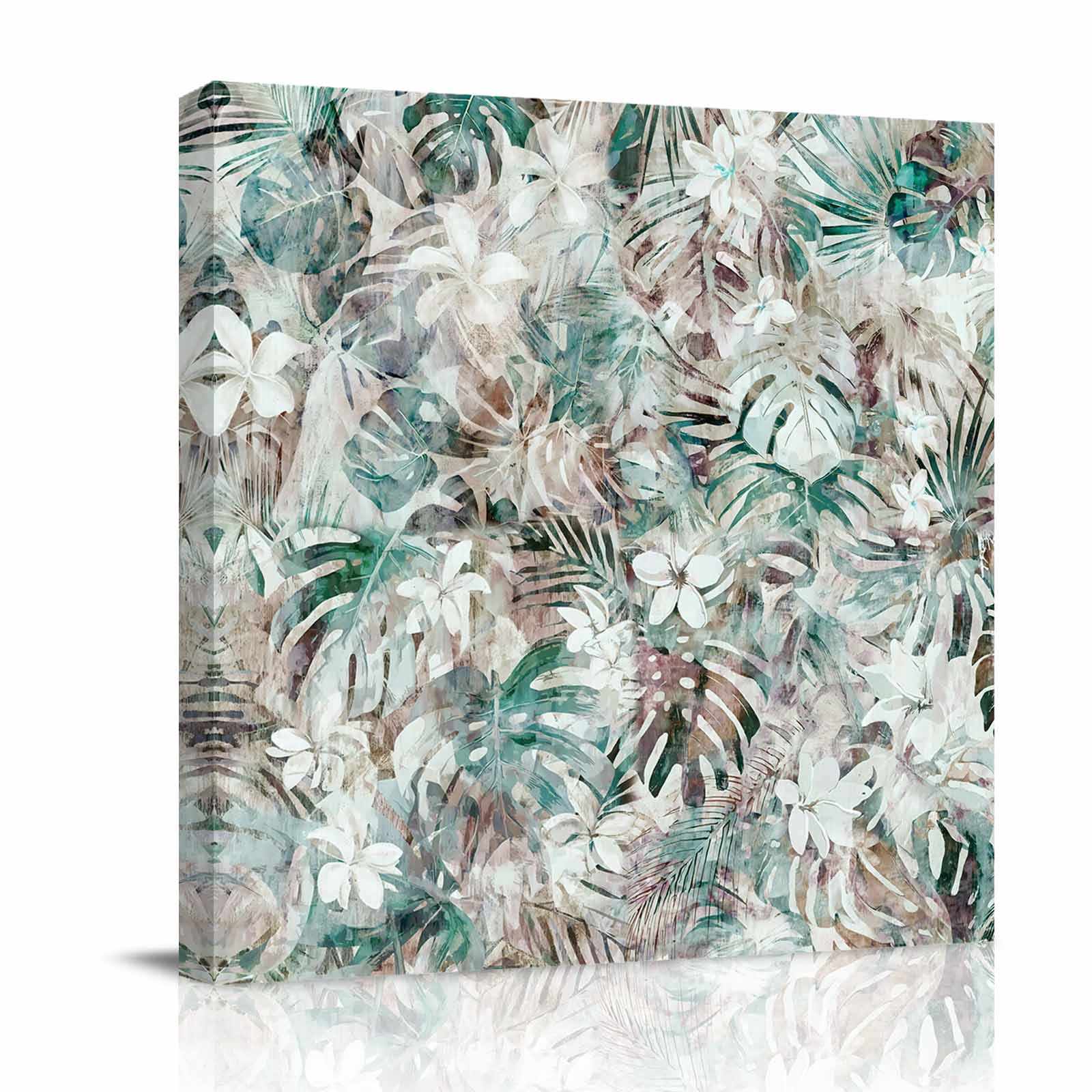Abstract Leaf Canvas Wall Art for Living Room, Spring Vintage Sage ...