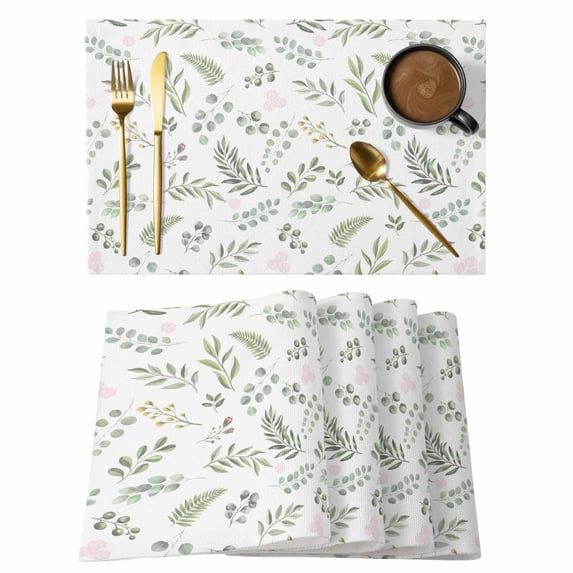 Abstract Leaf Cotton Linen Placemats Set of 4, Green Leaves Spring ...