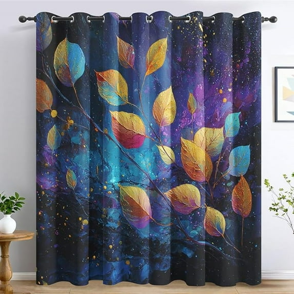 Abstract Leaf Curtains for Living Room, Thermal Insulated Plant Leaves ...