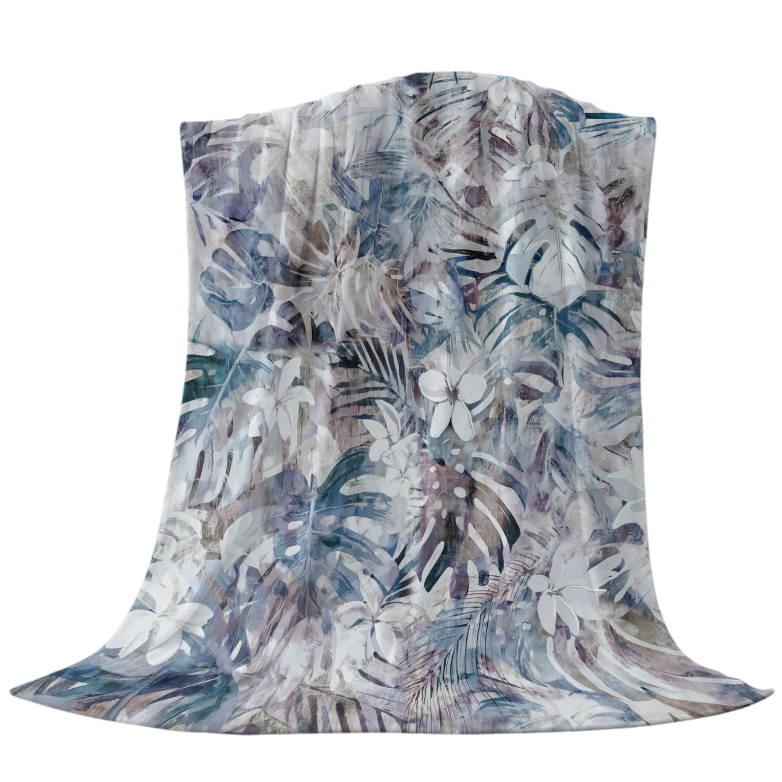 Abstract Leaf Fleece Throw Blanket Lightweight Spring Vintage Blue ...