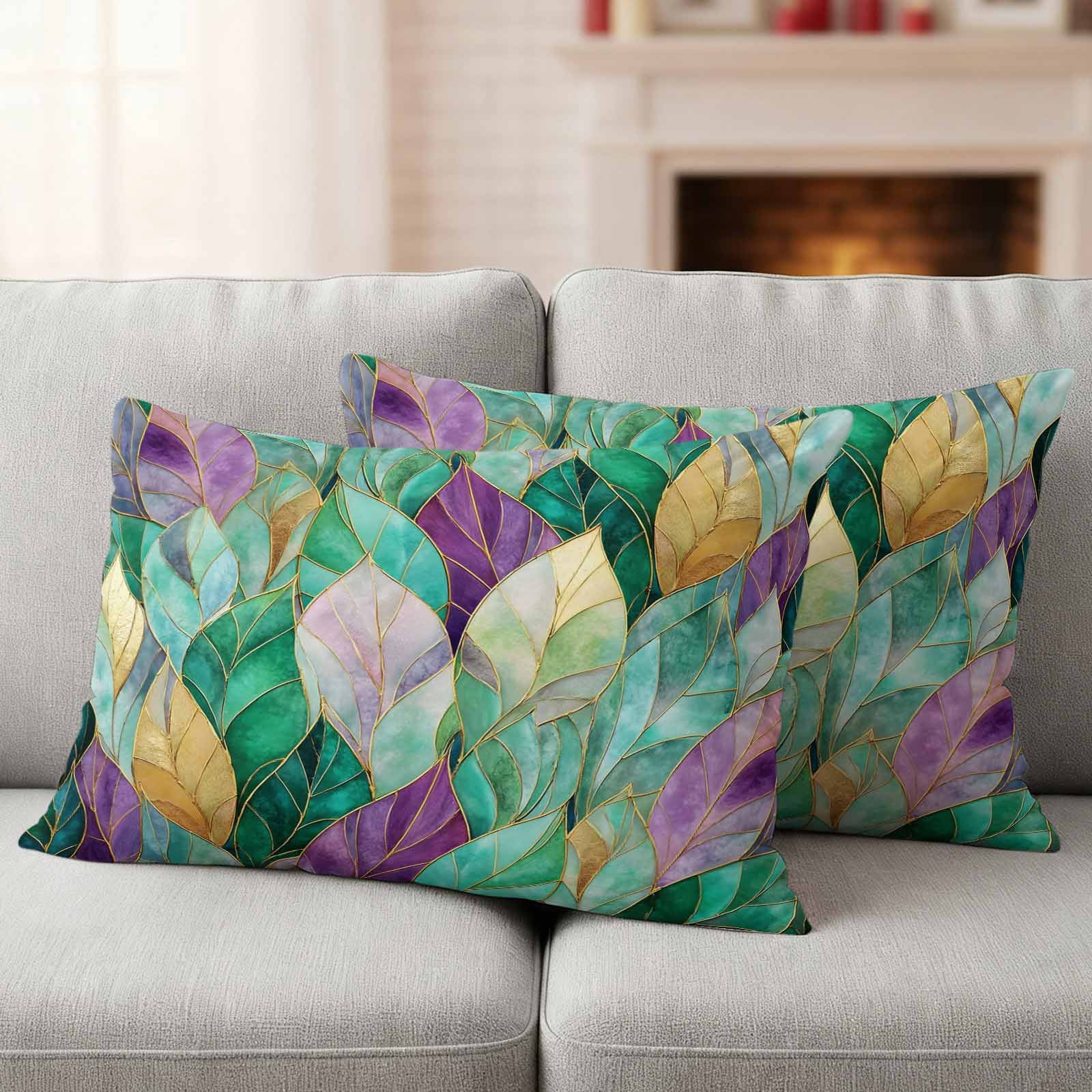 Abstract Leaf Geometric Art Waterproof Throw Pillow Covers Set of 2 ...