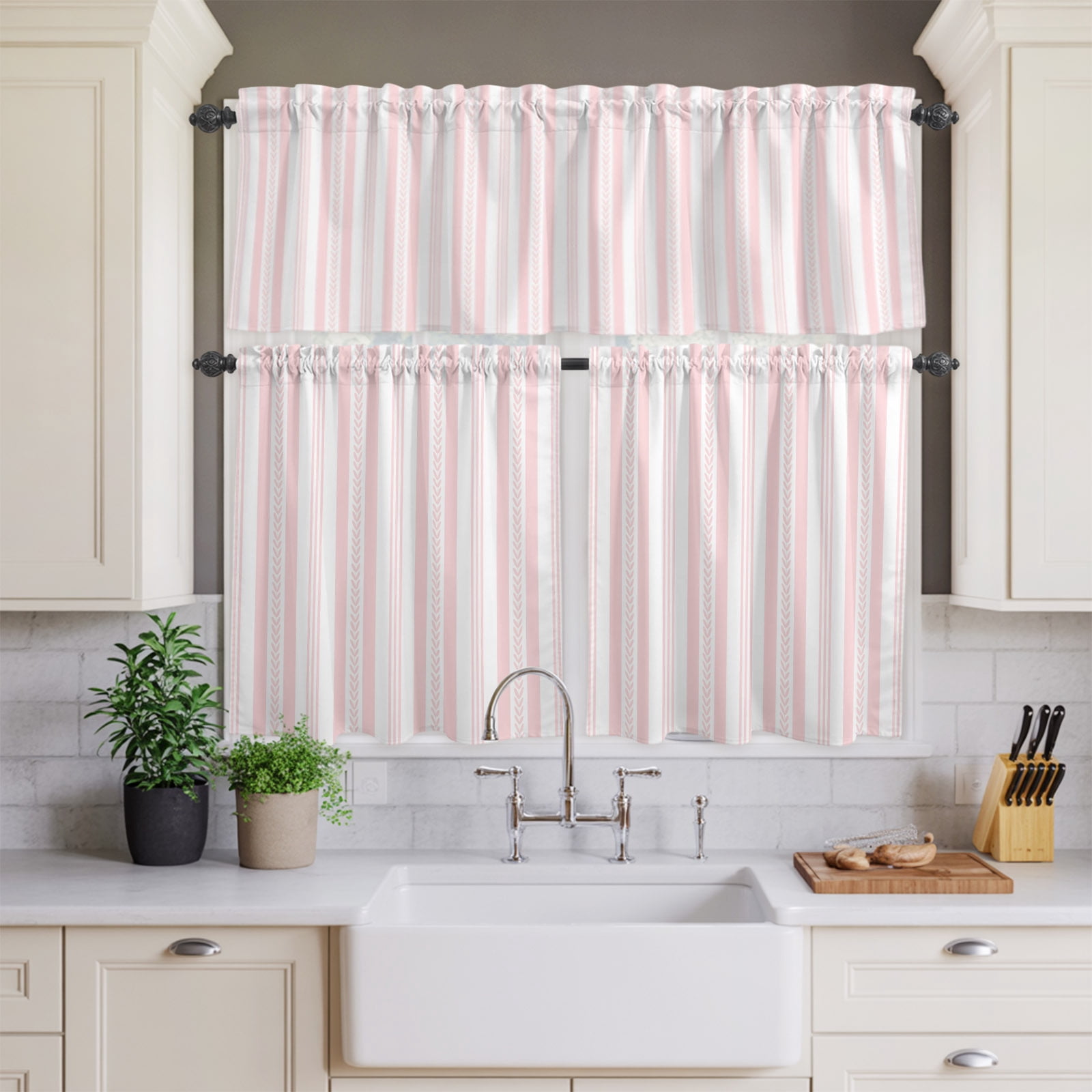 Abstract Leaf Geometric Line Curtain Tier and Valance Set 3 Piece ...