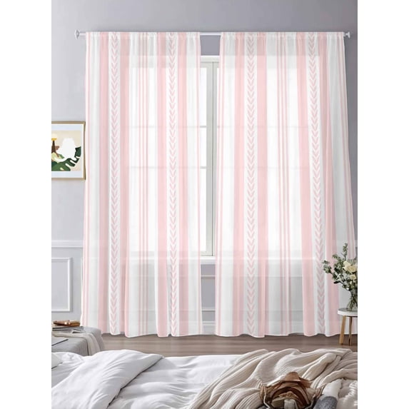 Abstract Leaf Geometric Line Sheer Curtains 2 Panels Set Modern Pink ...