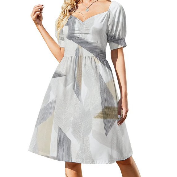 Abstract Leaf Geometric Pattern Short Sleeve Dress Clothes Women's ...