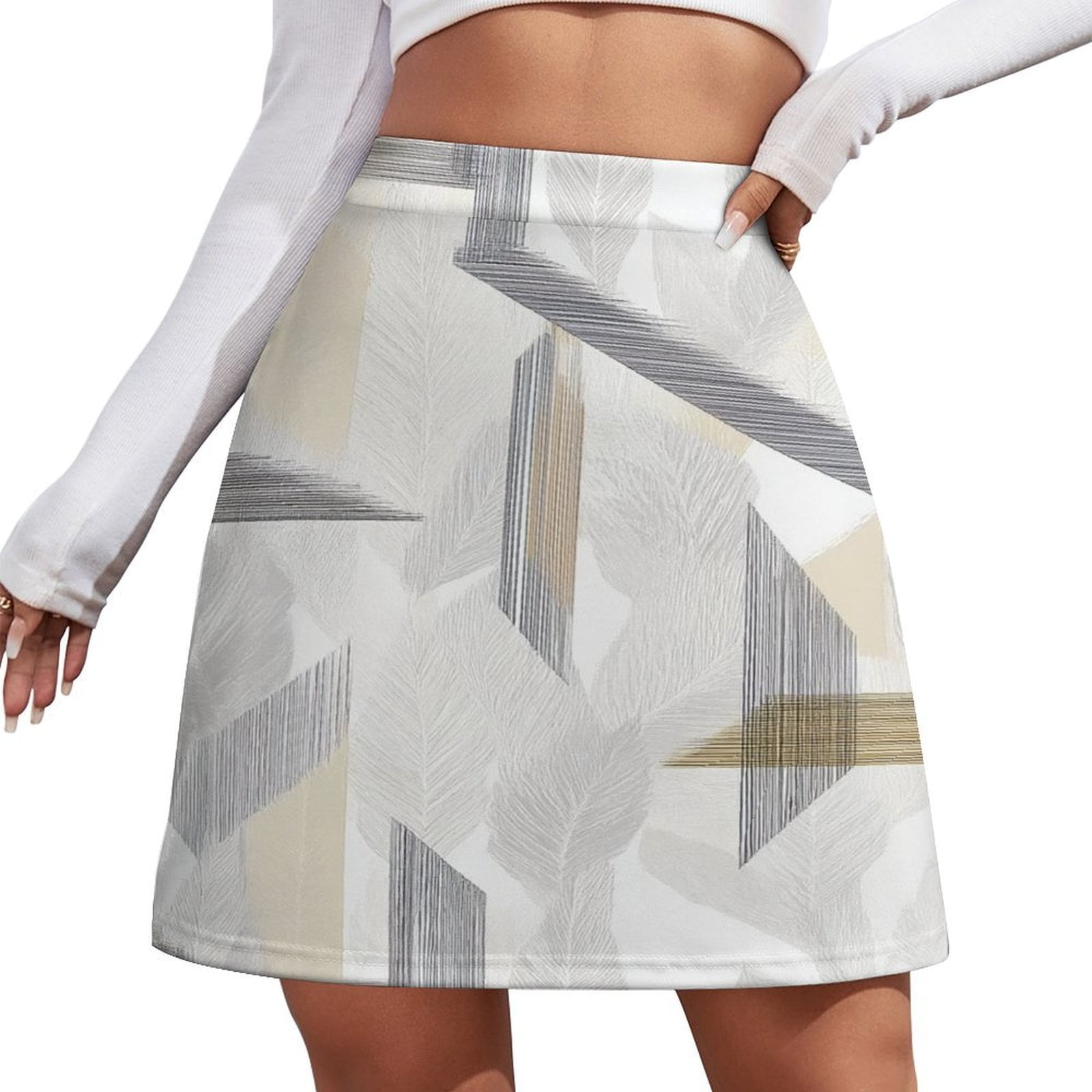 Abstract Leaf Geometric Pattern Women's High Waist Skirt Stretchy Casual Mini Skirt - Walmart.com