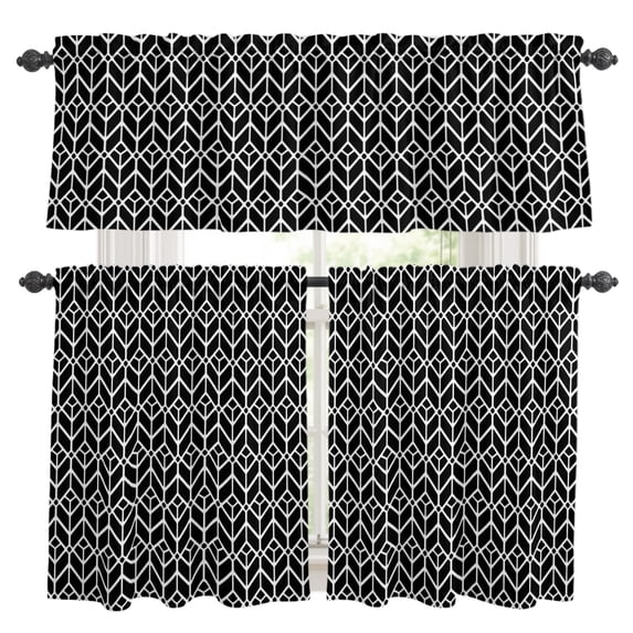 Abstract Leaf Kitchen Curtains Set for Windows, Abstract Geometric ...