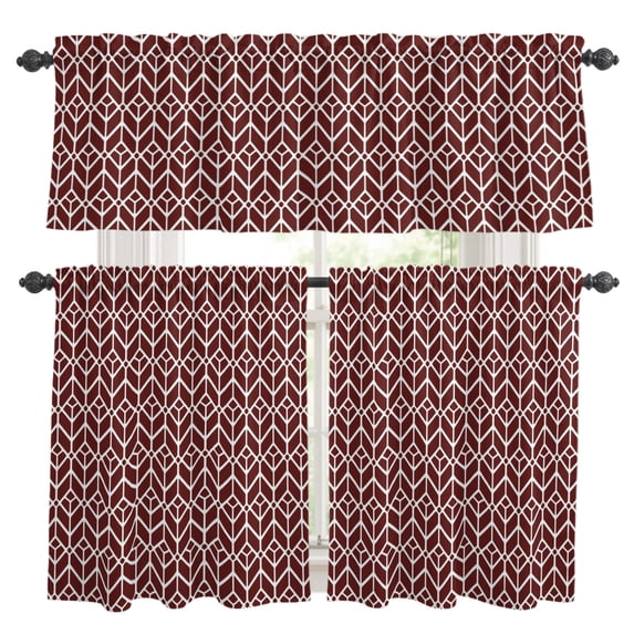 Abstract Leaf Kitchen Curtains Set for Windows, Art Abstract Geometric ...
