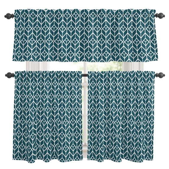 Abstract Leaf Kitchen Curtains Set for Windows, Art Abstract Geometric ...