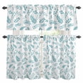 Abstract Leaf Kitchen Curtains Set for Windows, Blue Leaves Spring ...