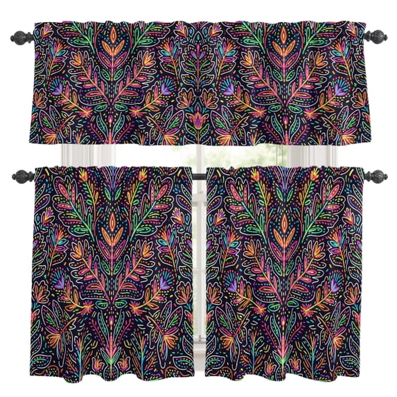 Abstract Leaf Kitchen Curtains Set for Windows, Retro Abstract Colorful ...