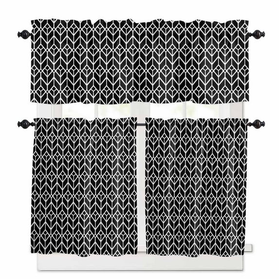 Abstract Leaf Kitchen Curtains Valance and Tier Set Abstract Geometric ...