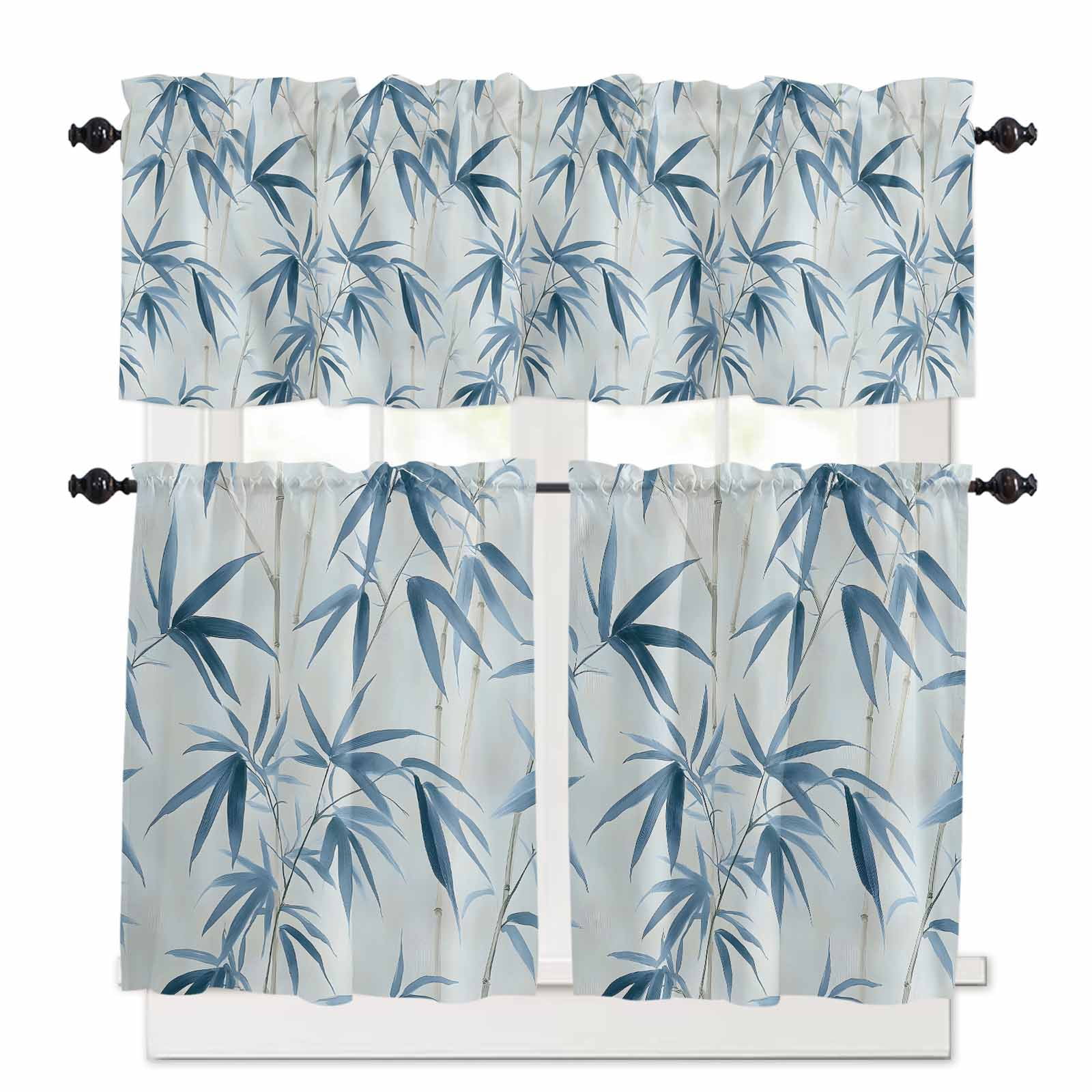 Abstract Leaf Kitchen Curtains Valance and Tier Set Modernism Green ...