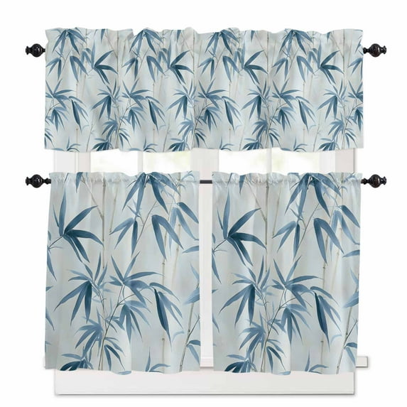 Abstract Leaf Kitchen Curtains Valance and Tier Set Modernism Green ...