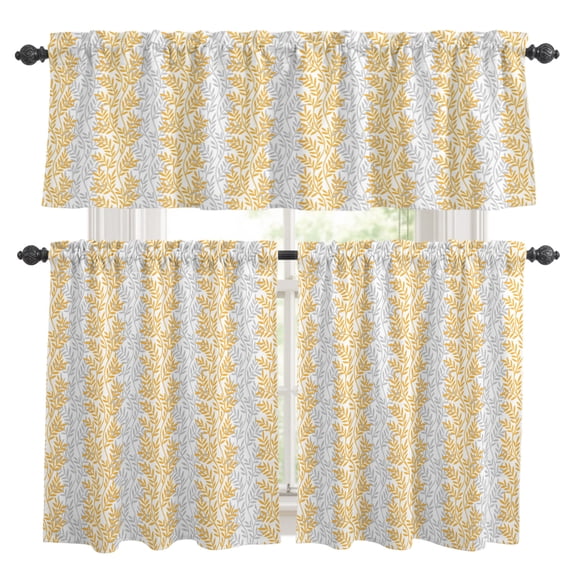 Abstract Leaf Kitchen Curtains Valance and Tier Set Orange and Grey ...