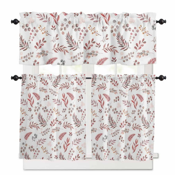 Abstract Leaf Kitchen Curtains Valances and Tiers Set of 3 Red Leaves ...