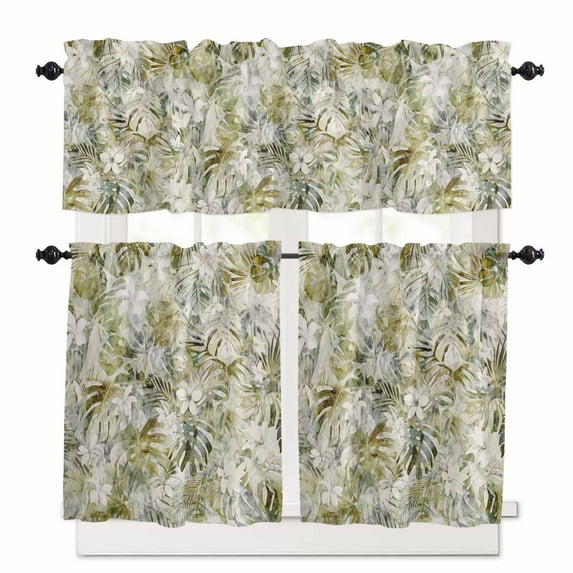 Abstract Leaf Kitchen Curtains Valances and Tiers Set of 3 Spring ...