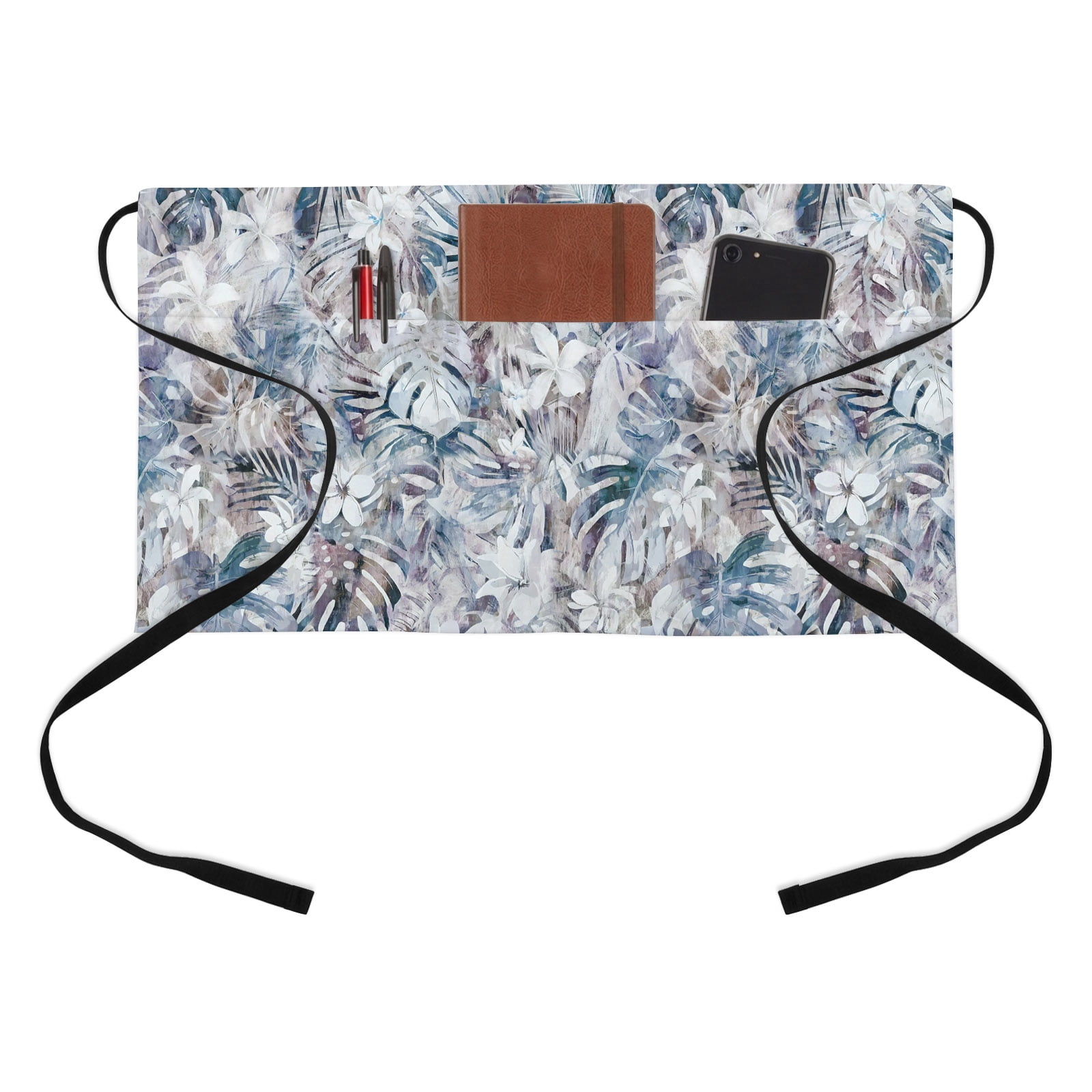 Abstract Leaf Kitchen Restaurant Half Waist Apron, Spring Vintage Blue ...